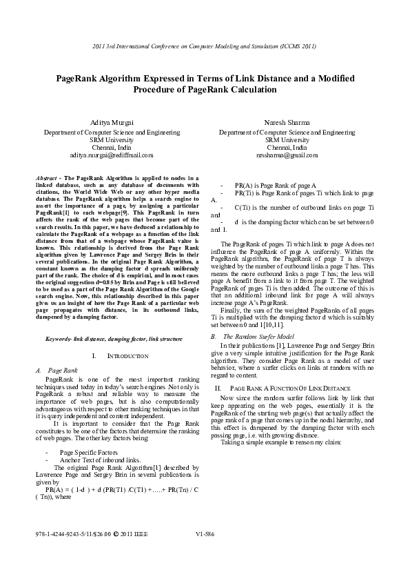 (PDF) PageRank Algorithm Expressed in Terms of Link Distance and a Modified Procedure of ...