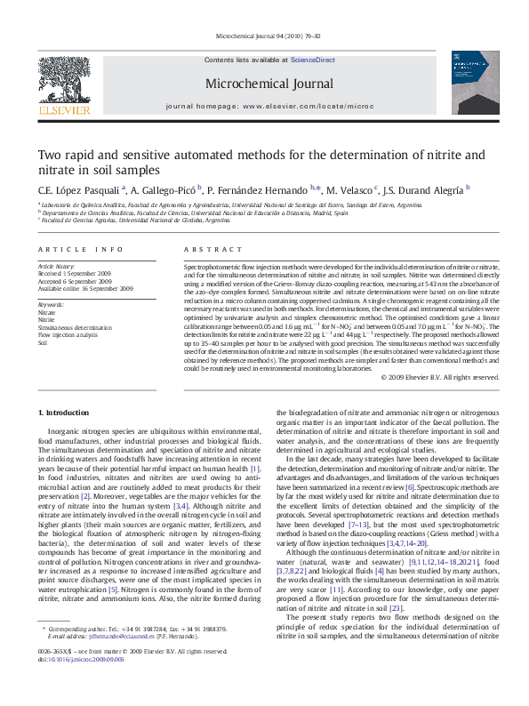 Pdf Two Rapid And Sensitive Automated Methods For The Determination Of Nitrite And Nitrate In