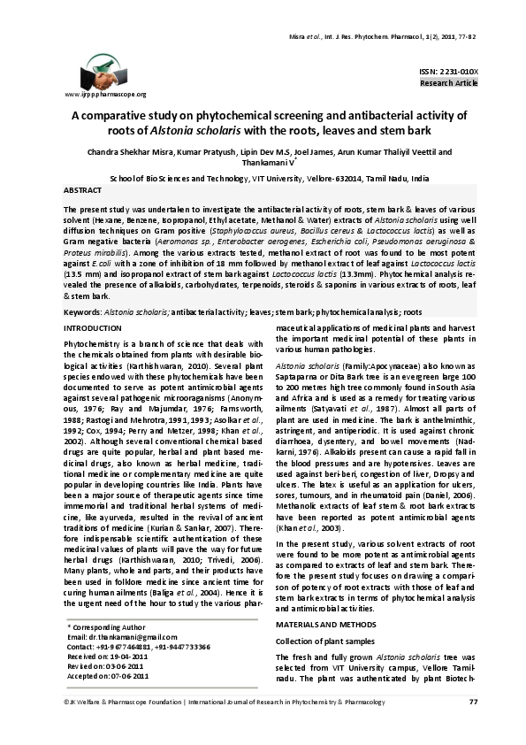 (PDF) A comparative study on phytochemical screening and antibacterial activity of roots of ...