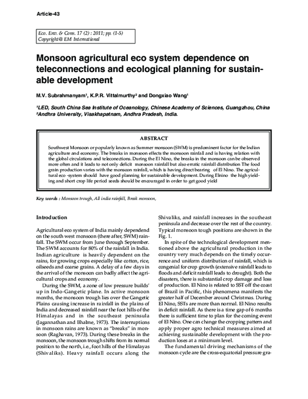 (PDF) Monsoon agricultural eco system dependence on teleconnections and ...