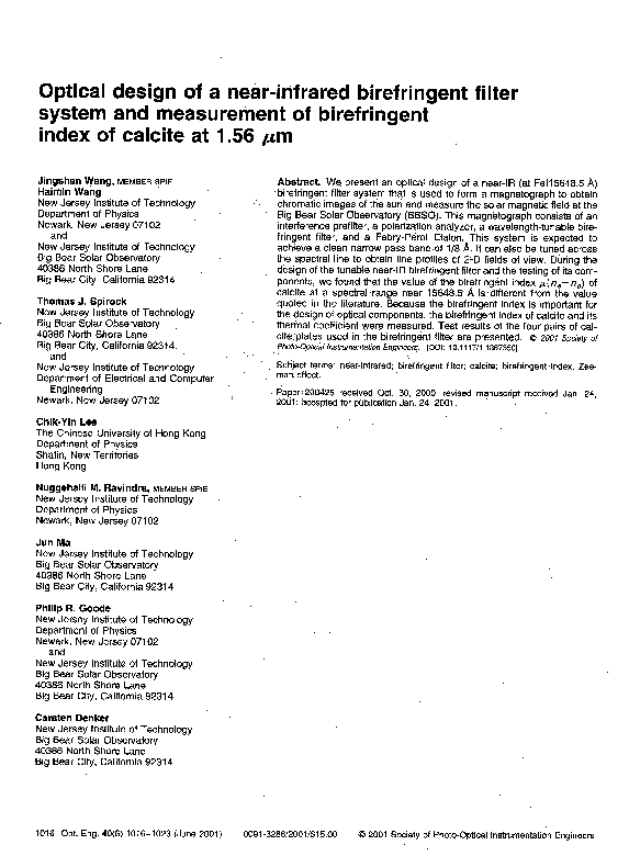 (PDF) Optical design of a near-infrared birefringent filter system