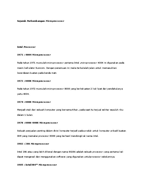 (DOC) Sejarah Perkembangan Microprocessor Intel Processor