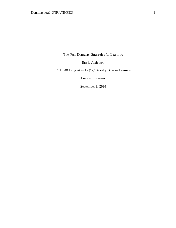 (DOC) The Four Domains: Strategies for Learning Emily ELL 240 ...