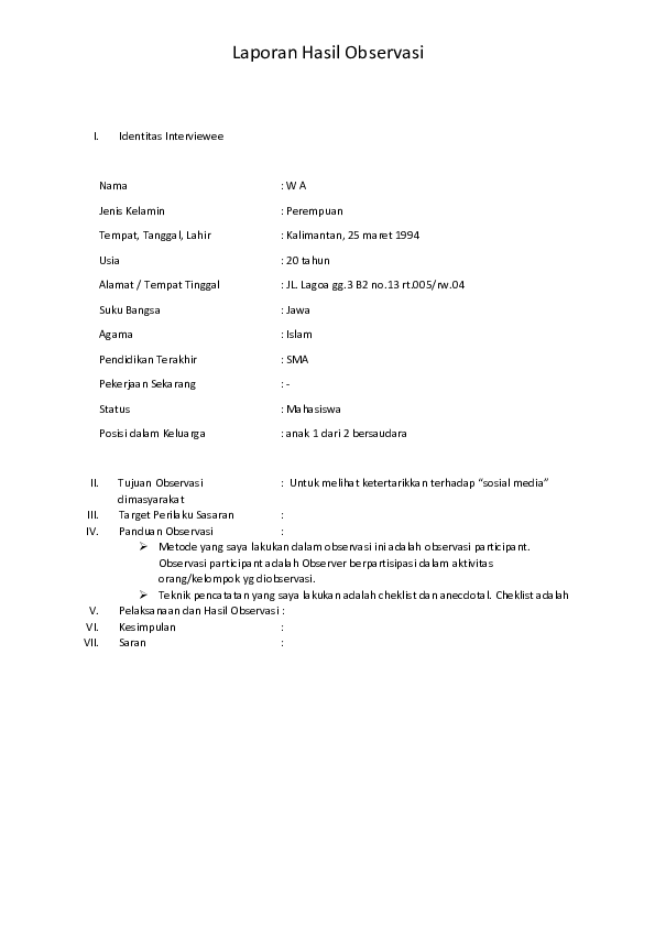 (DOC) Laporan hasil observasi 10%