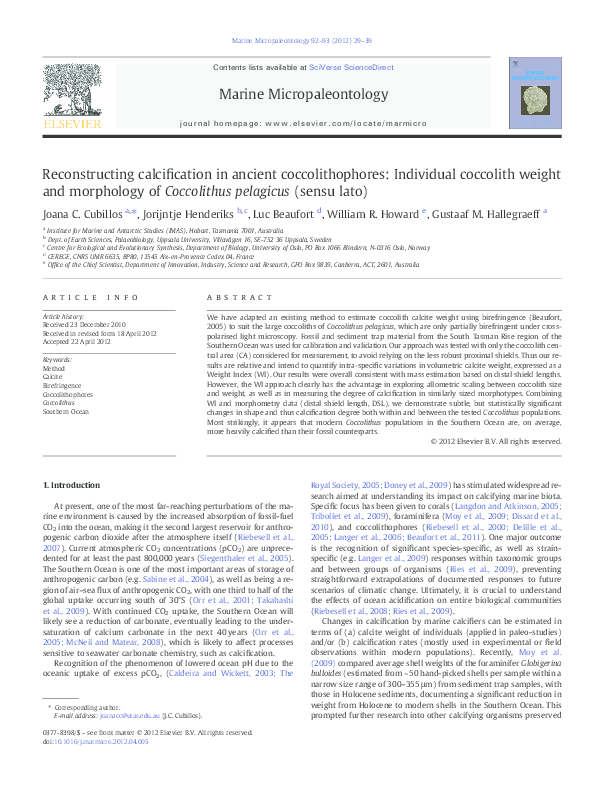 (PDF) Reconstructing calcification in ancient coccolithophores ...