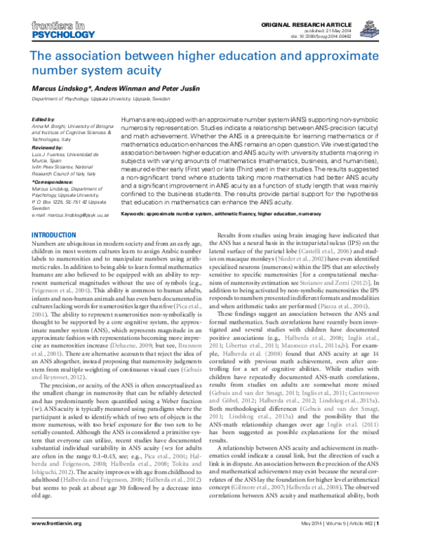(PDF) The association between higher education and approximate number system acuity