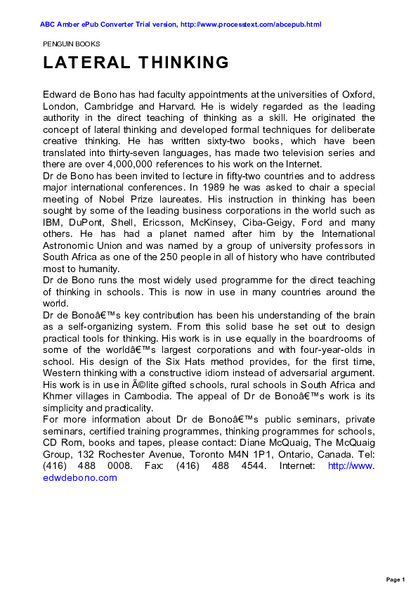 (PDF) Lateral thinking