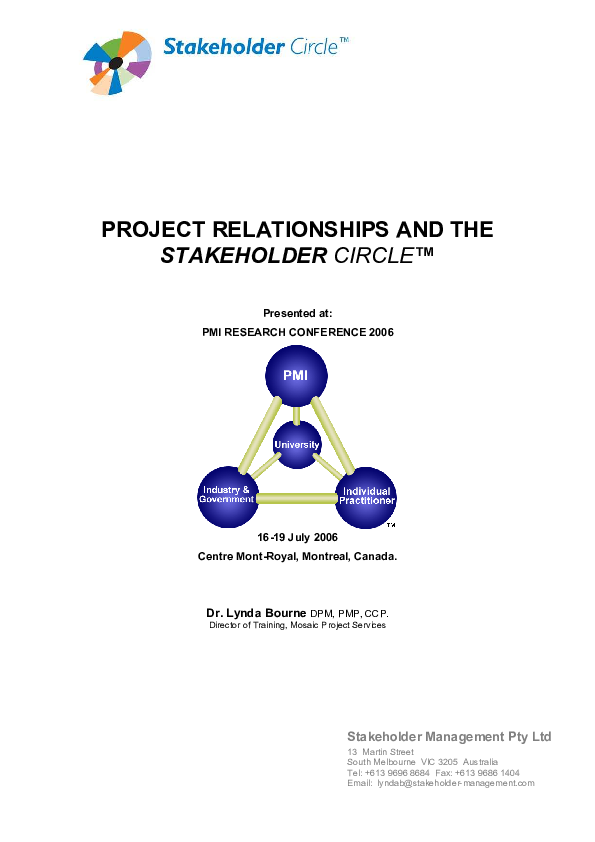 (PDF) PROJECT RELATIONSHIPS AND THE STAKEHOLDER CIRCLE™ Stakeholder ...