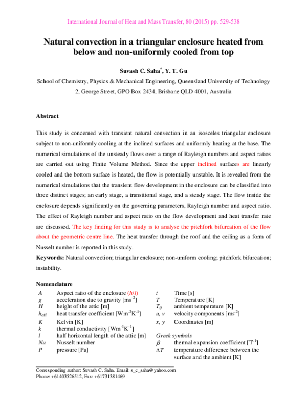 (PDF) Natural convection in a triangular enclosure heated from below and non-uniformly cooled ...
