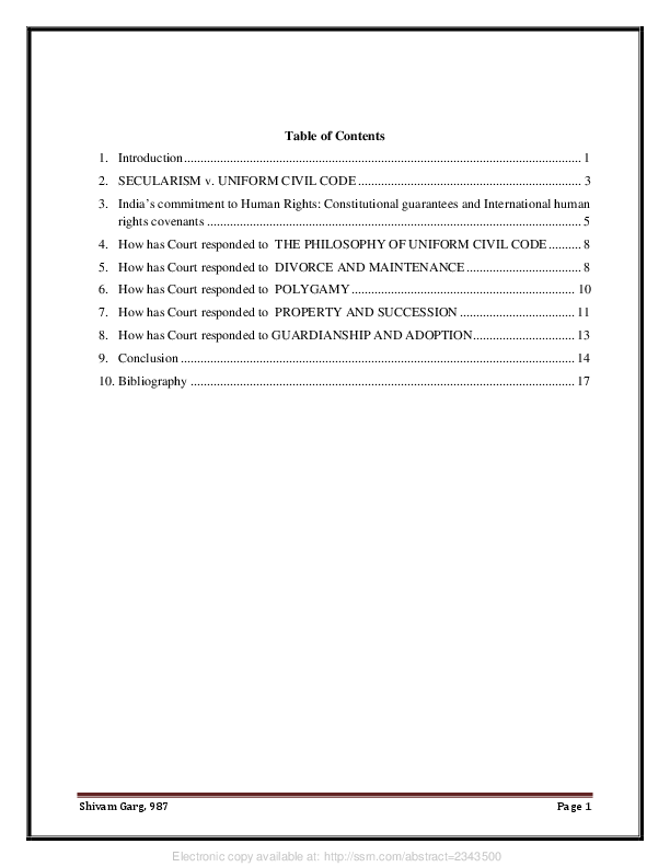 (PDF) Uniform Civil Code in India