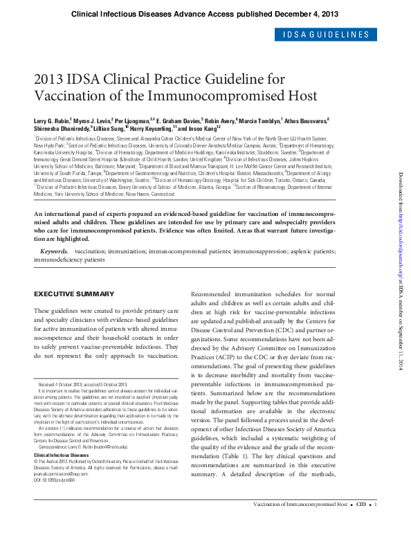 (PDF) I D S A G U I D E L I N E S 2013 IDSA Clinical Practice Guideline ...