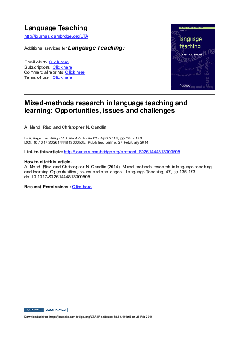 (PDF) Mixed-methods research in language teaching and learning