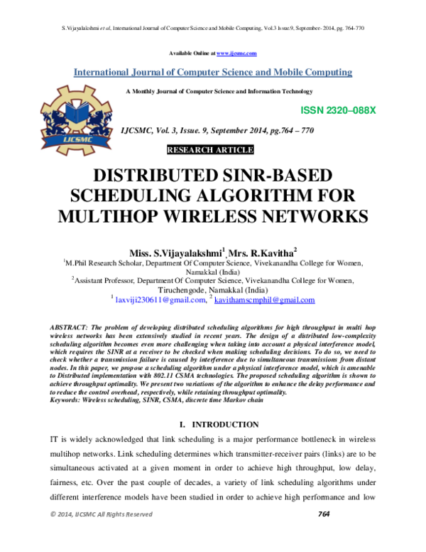 Pdf Distributed Sinr Based Scheduling Algorithm For Multihop Wireless