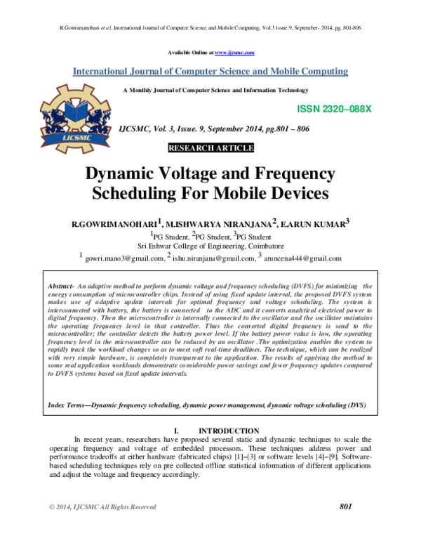(PDF) Dynamic Voltage and Frequency Scheduling For Mobile Devices