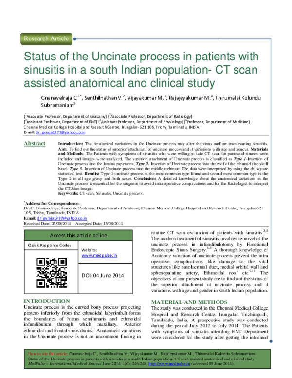 (PDF) Status of the Uncinate process in patients with sinusitis in a ...