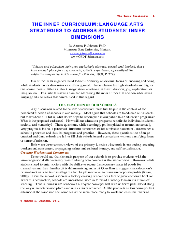 (PDF) THE INNER CURRICULUM: LANGUAGE ARTS STRATEGIES TO ADDRESS ...