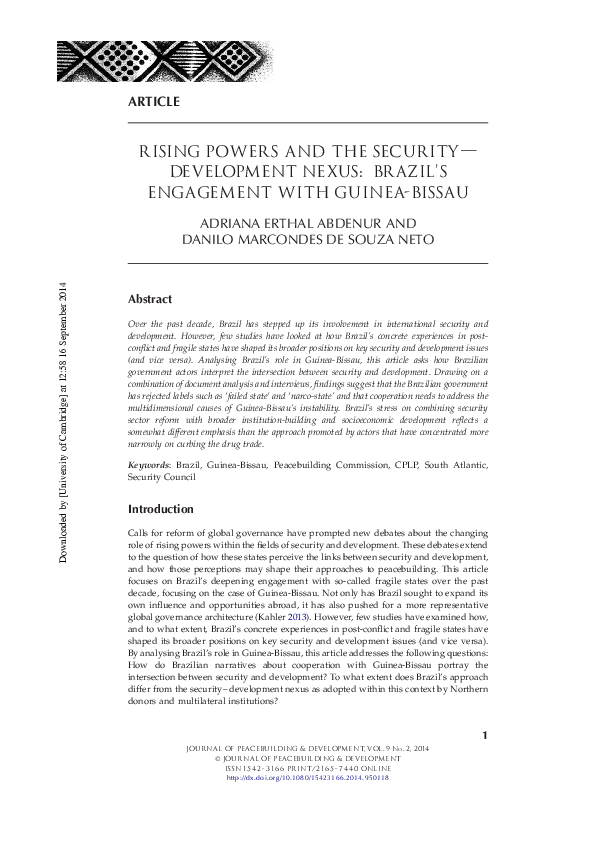 Rising Powers and the Security–Development Nexus: Brazil's Engagement ...