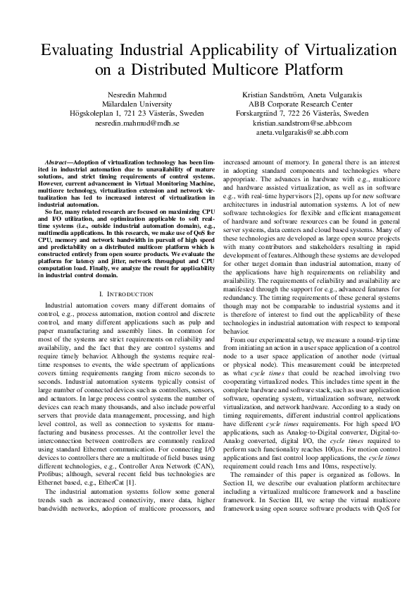 Pdf Evaluating Industrial Applicability Of Virtualization On A Distributed Multicore Platform