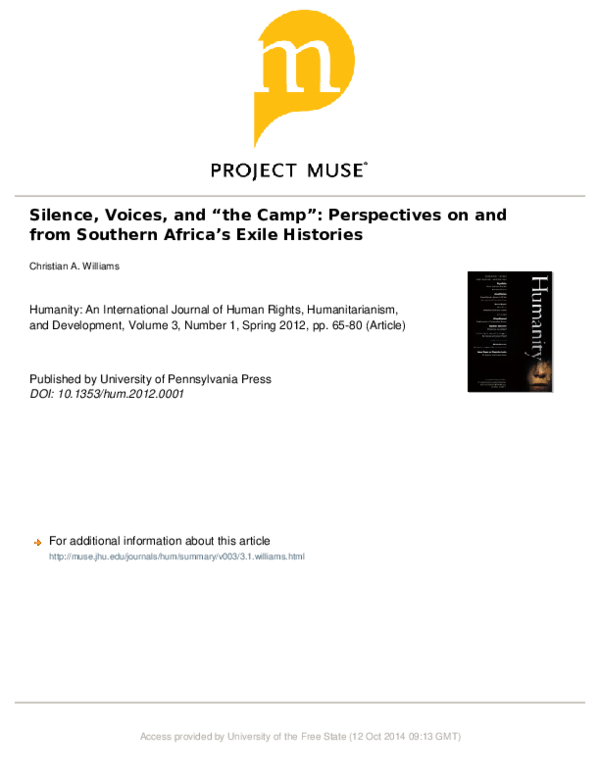 (PDF) Silence, Voices and "the Camp": Perspectives on and from Southern ...