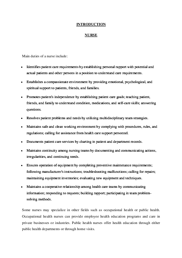 (DOC) INTRODUCTION NURSE