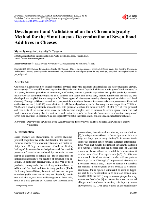 (PDF) Development and Validation of an Ion Chromatography Method for the Simultaneous ...