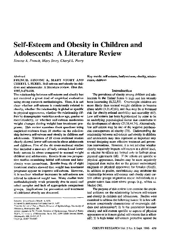 (PDF) Self-Esteem and Obesity in Children and Adolescents: A Literature Review