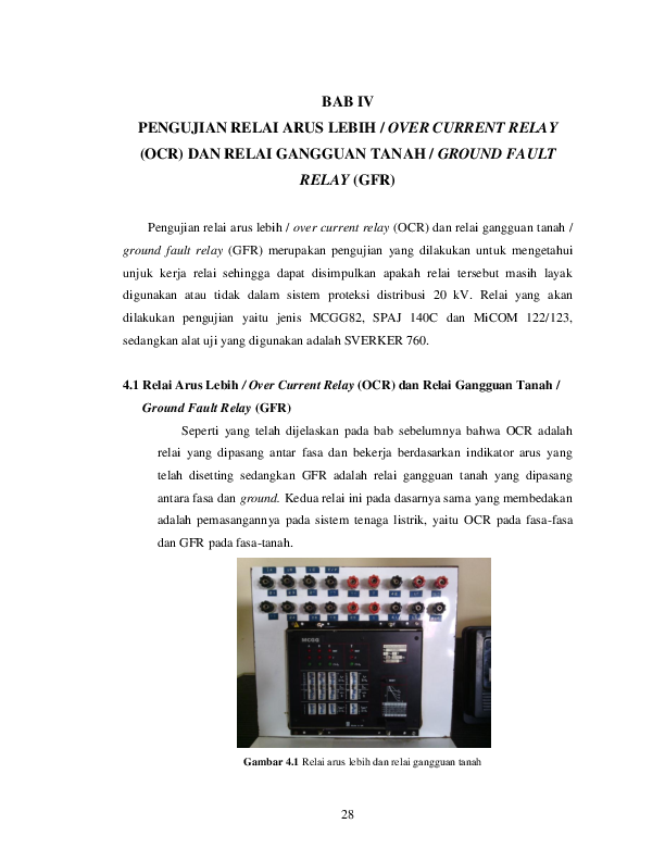 BAB IV PENGUJIAN RELAI ARUS LEBIH / OVER CURRENT RELAY (OCR) DAN RELAI ...
