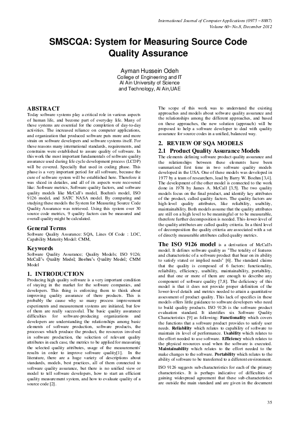 Pdf System For Measuring Source Code Quality Assurance