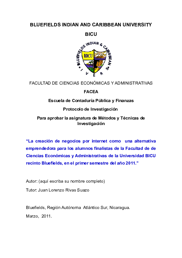 (DOC) BLUEFIELDS INDIAN AND CARIBBEAN UNIVERSITY BICU