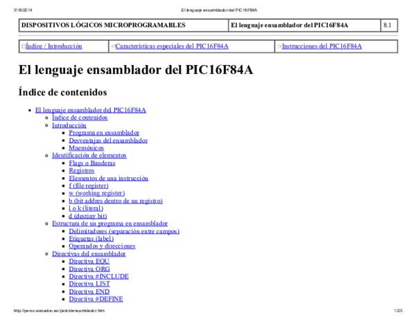 (PDF) El lenguaje ensamblador del PIC16F84A