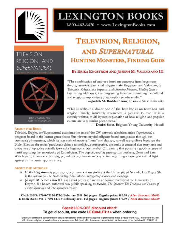 (PDF) Television, Religion, and 'Supernatural' by E. Engstrom and J.M. Valenzano III