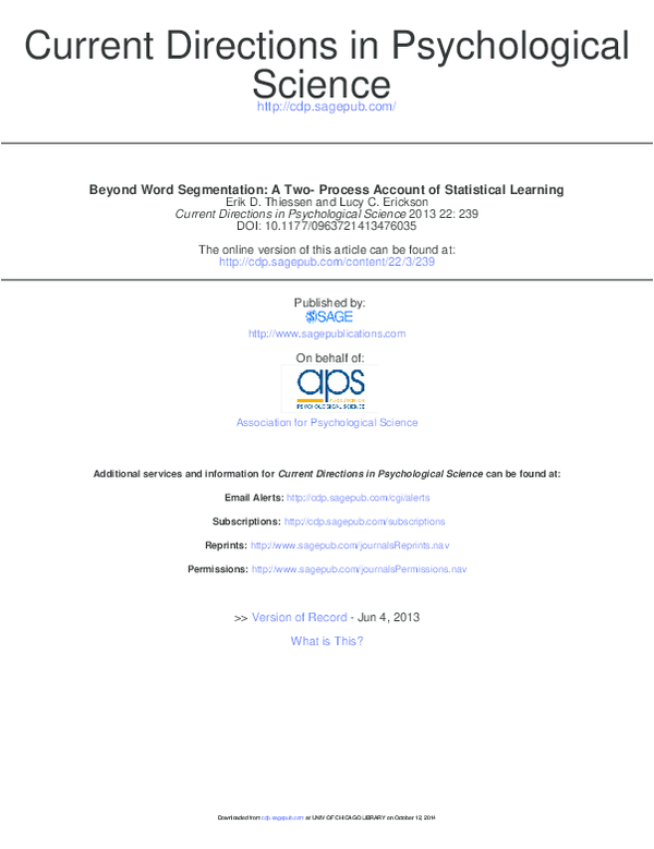 (PDF) Beyond Word Segmentation: A Two- Process Account of Statistical ...