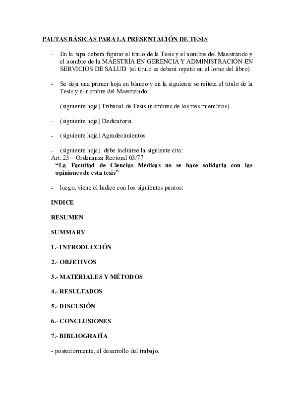 (DOC) PAUTAS BÁSICAS PARA LA PRESENTACIÓN DE TESIS