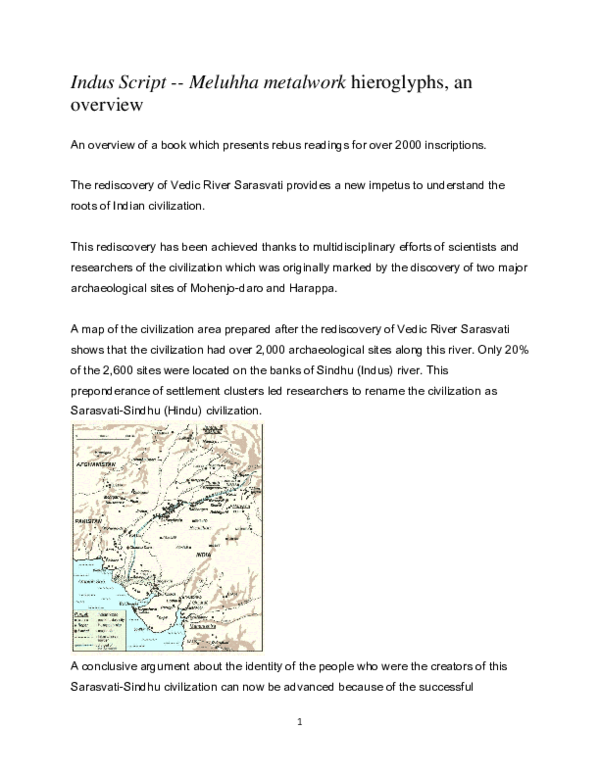 (PDF) Indus Script -- Meluhha metalwork hieroglyphs, an overview
