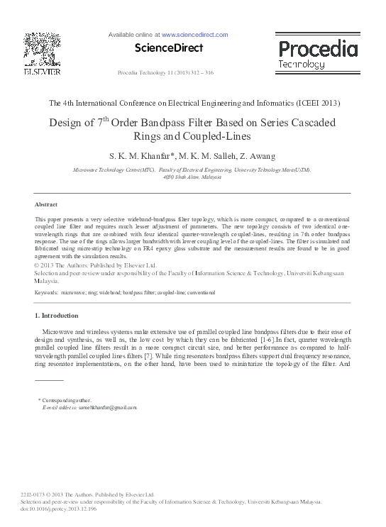 (PDF) Design of 7th Order Bandpass Filter based on Series Cascaded ...