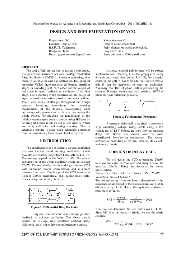 (PDF) DESIGN AND IMPLEMENTATION OF VCO