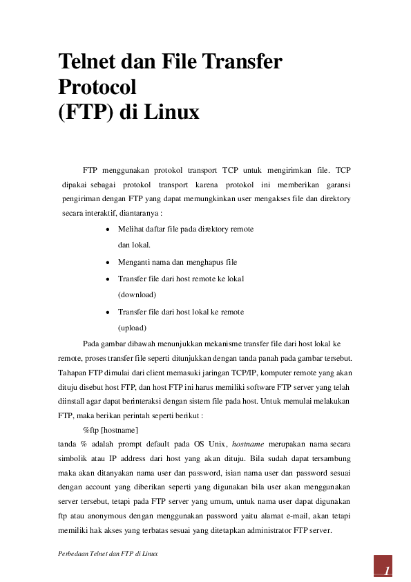 (DOC) Perbedaan Telnet dan File Transfer Protocol di Linux