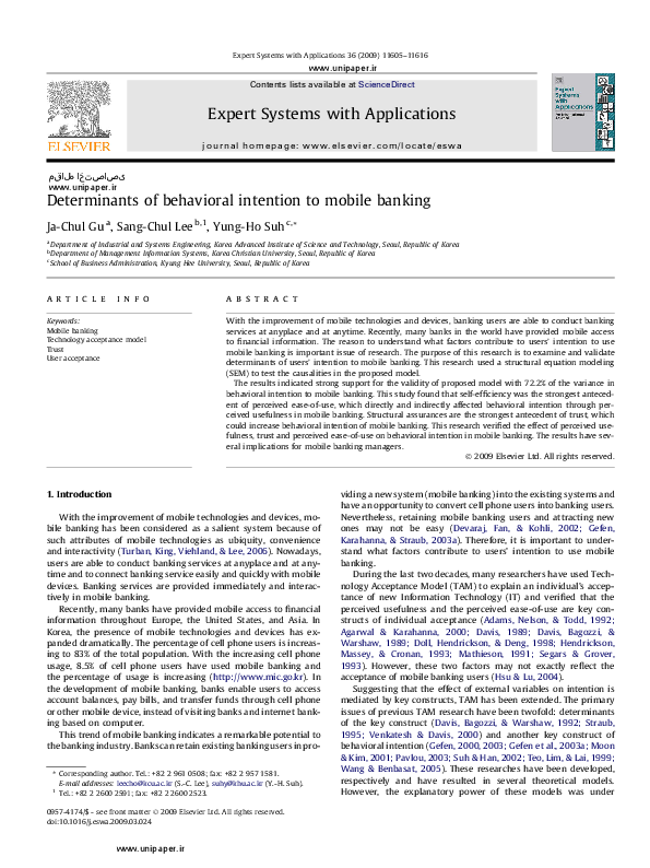 Pdf Determinants Of Behavioral Intention To Mobile Banking