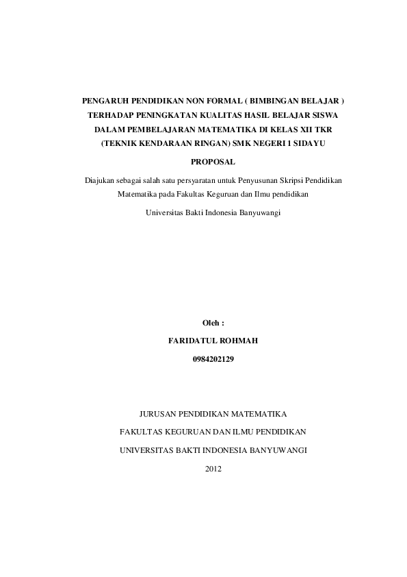 (DOC) PENGARUH PENDIDIKAN NON FORMAL ( BIMBINGAN BELAJAR ) TERHADAP ...