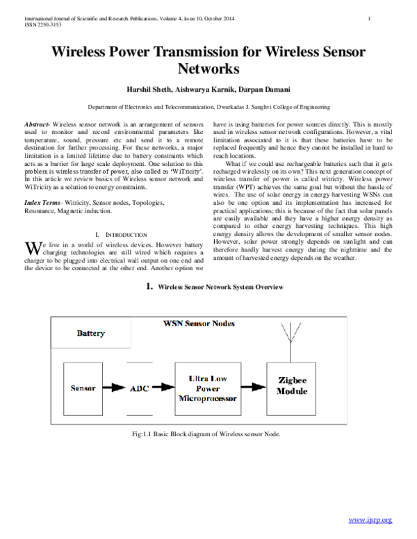 (PDF) Wireless Power Transmission for Wireless Sensor Networks