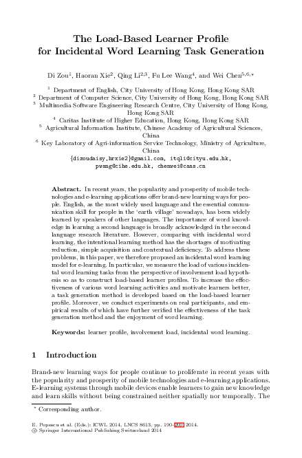 (PDF) The Load-Based Learner Profile for Incidental Word Learning Task ...