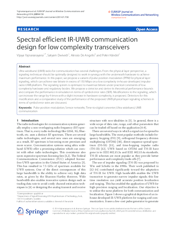 Pdf Spectral Efficient Ir Uwb Communication Design For Low Complexity Transceivers