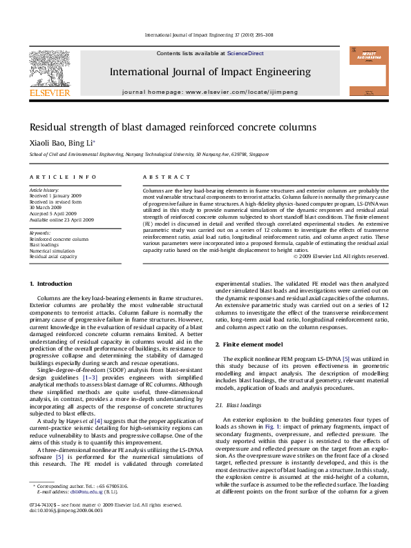 (PDF) Residual strength of blast damaged reinforced concrete columns