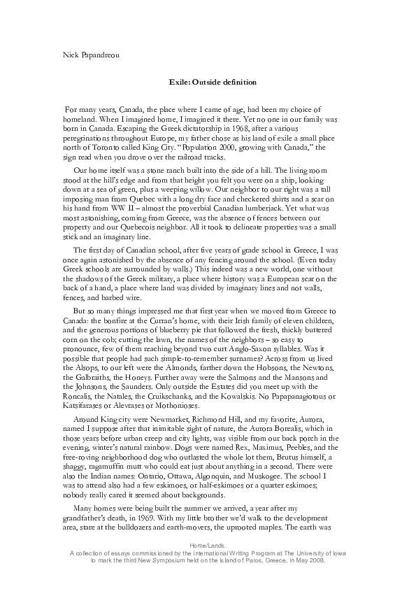 (PDF) EXILE: OUTSIDE DEFINITION - Family, home and Greece