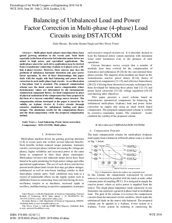 Pdf Balancing Of Unbalanced Load And Power Factor Correction In Multi Phase 4 Phase Load 