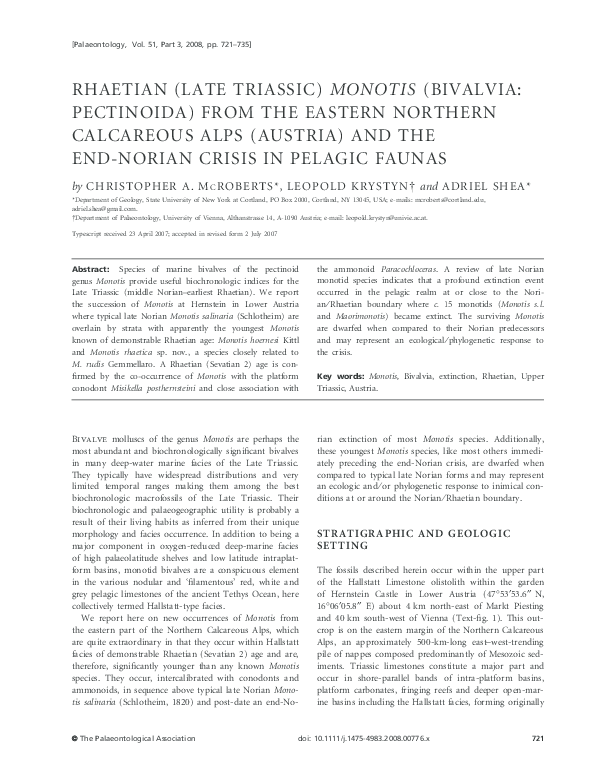 (PDF) RHAETIAN (LATE TRIASSIC) MONOTIS (BIVALVIA: PECTINOIDA) FROM THE ...