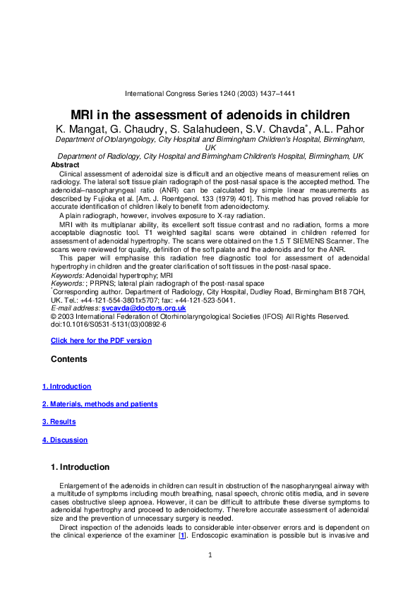 (DOC) MRI in the assessment of adenoids in children