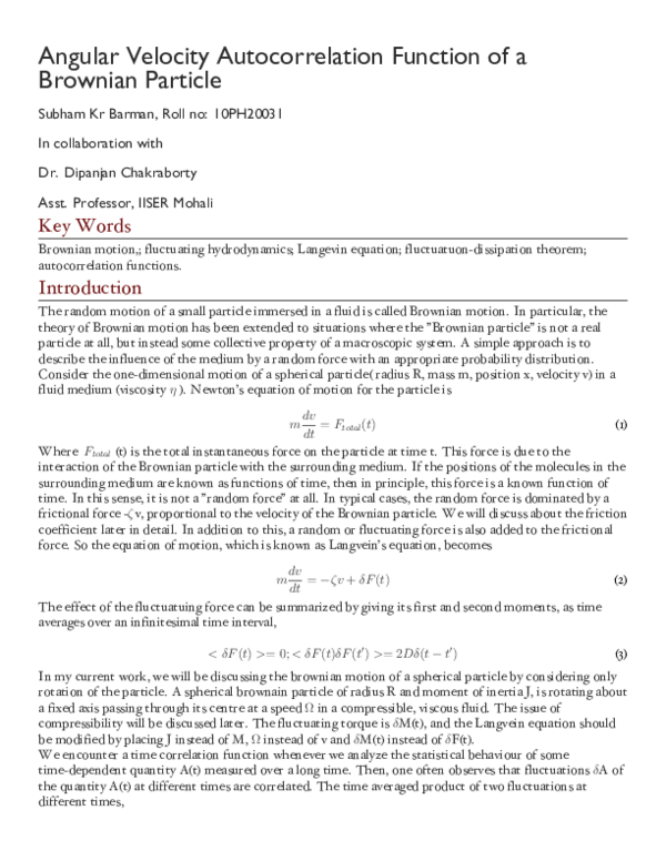 (PDF) Angular velocity correlation function