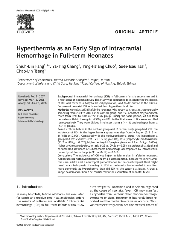 (PDF) Hyperthermia as an early sign of intracranial hemorrhage in full ...