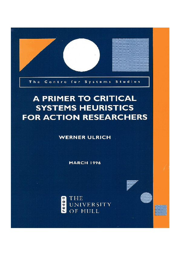 (PDF) Ulrich, W. (1996/2014). A Primer to Critical Systems Heuristics ...